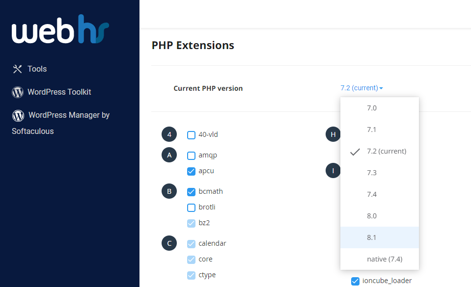 Como alterar ou actualizar a versão PHP | WebHS - alojamos ideias